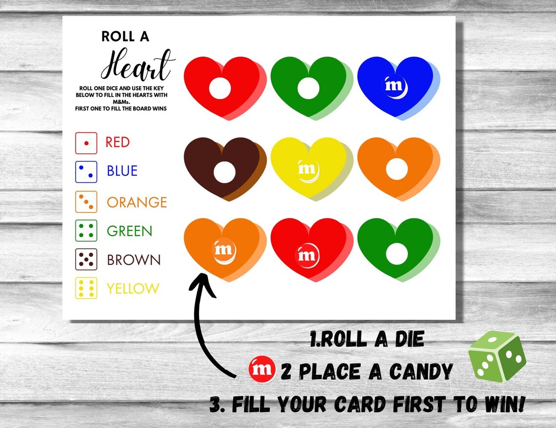 Roll a Heart Printable, Valentines Day Digital Download, Kids Activity ...