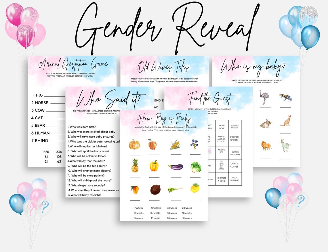 Gender Reveal Games Bundle Gender Reveal Game Printable - Etsy