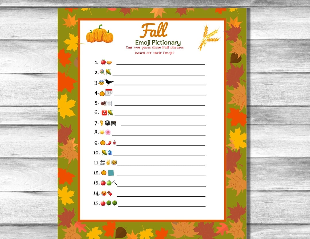 Fall Emoji Game, Emoji Pictionary, Party Game, Autumn Party Instant ...