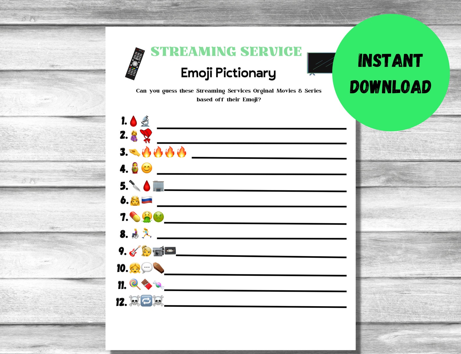 Movie Emoji Pictionary, Streaming Emoji Game, Printable Game, Family ...
