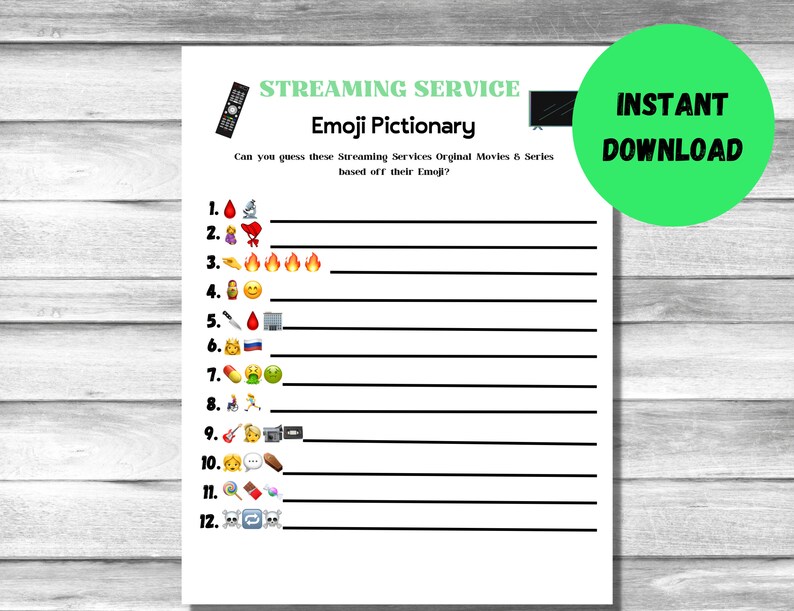 Movie Emoji Pictionary, Streaming Emoji Game, Printable Game, Family ...