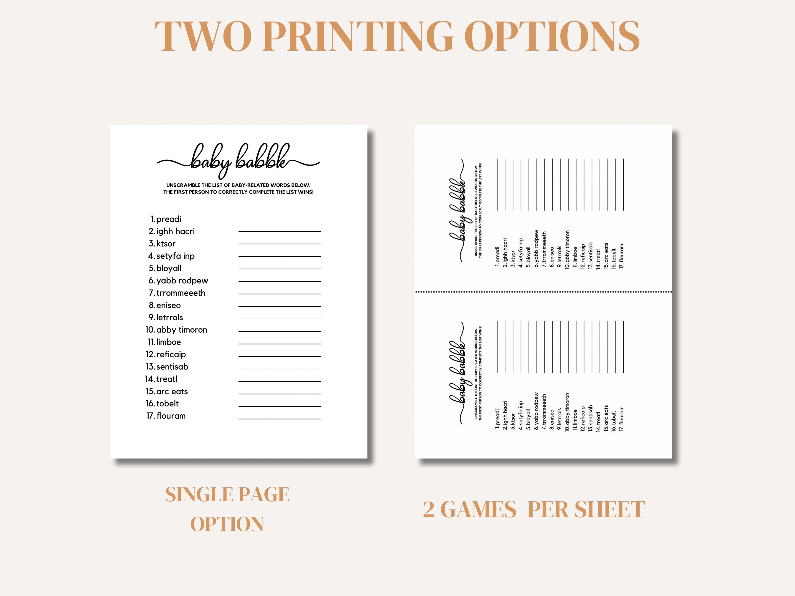 Baby Babble Baby Shower Game, Word Scramble Shower Game Trivia, Baby ...