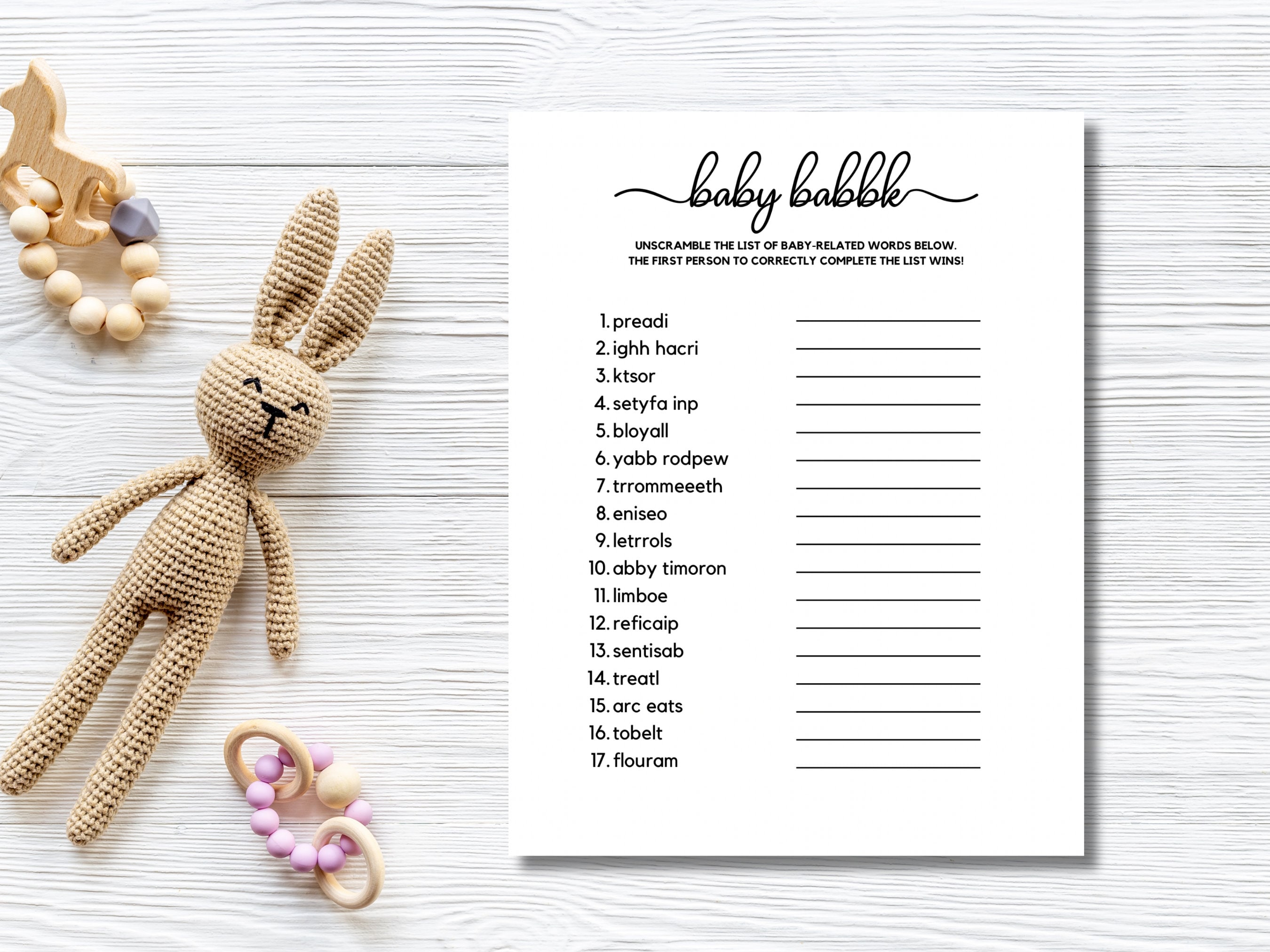 Baby Babble Baby Shower Game, Word Scramble Shower Game Trivia, Baby ...