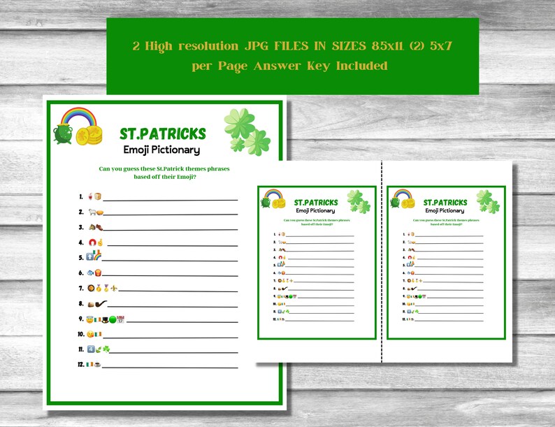 St. Patrick Day Emoji Pictionary Game, Saint Patrick’s Day Party Game ...