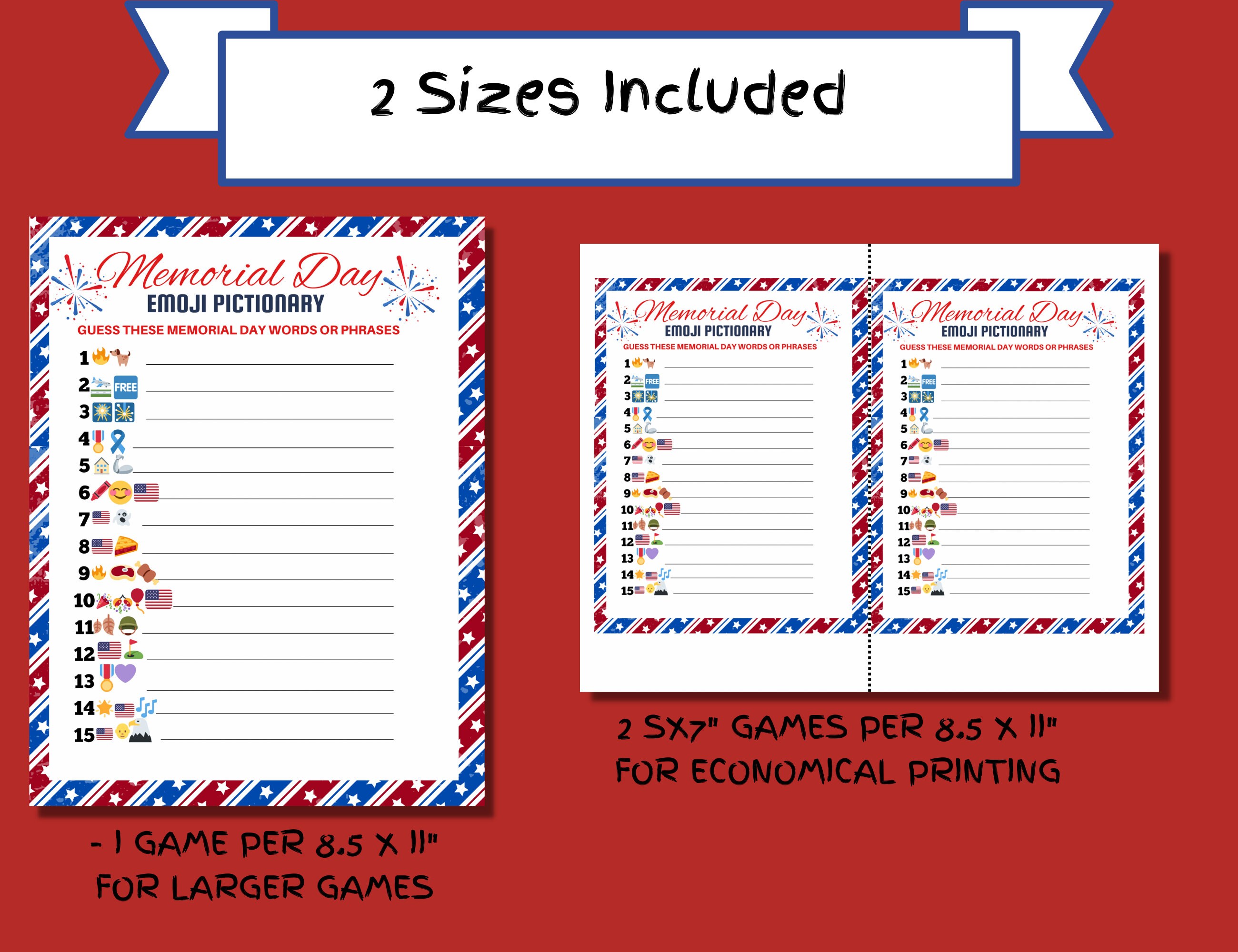 Memorial Day Emoji Pictionary Game Printable Memorial Day Party Game ...