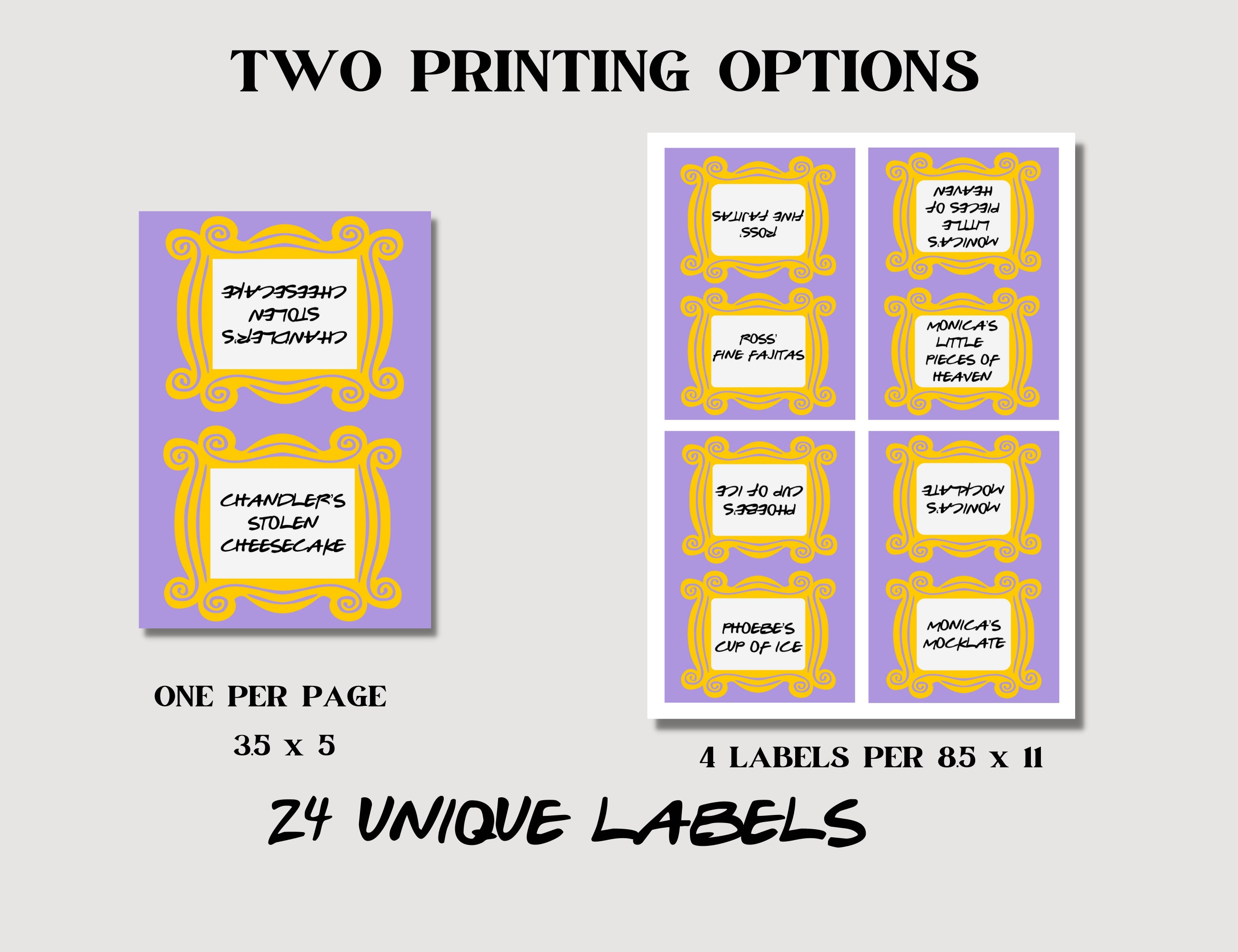 Printable FRIENDS Food Labels, Friends Themed Party, Buffet Cards, Food ...