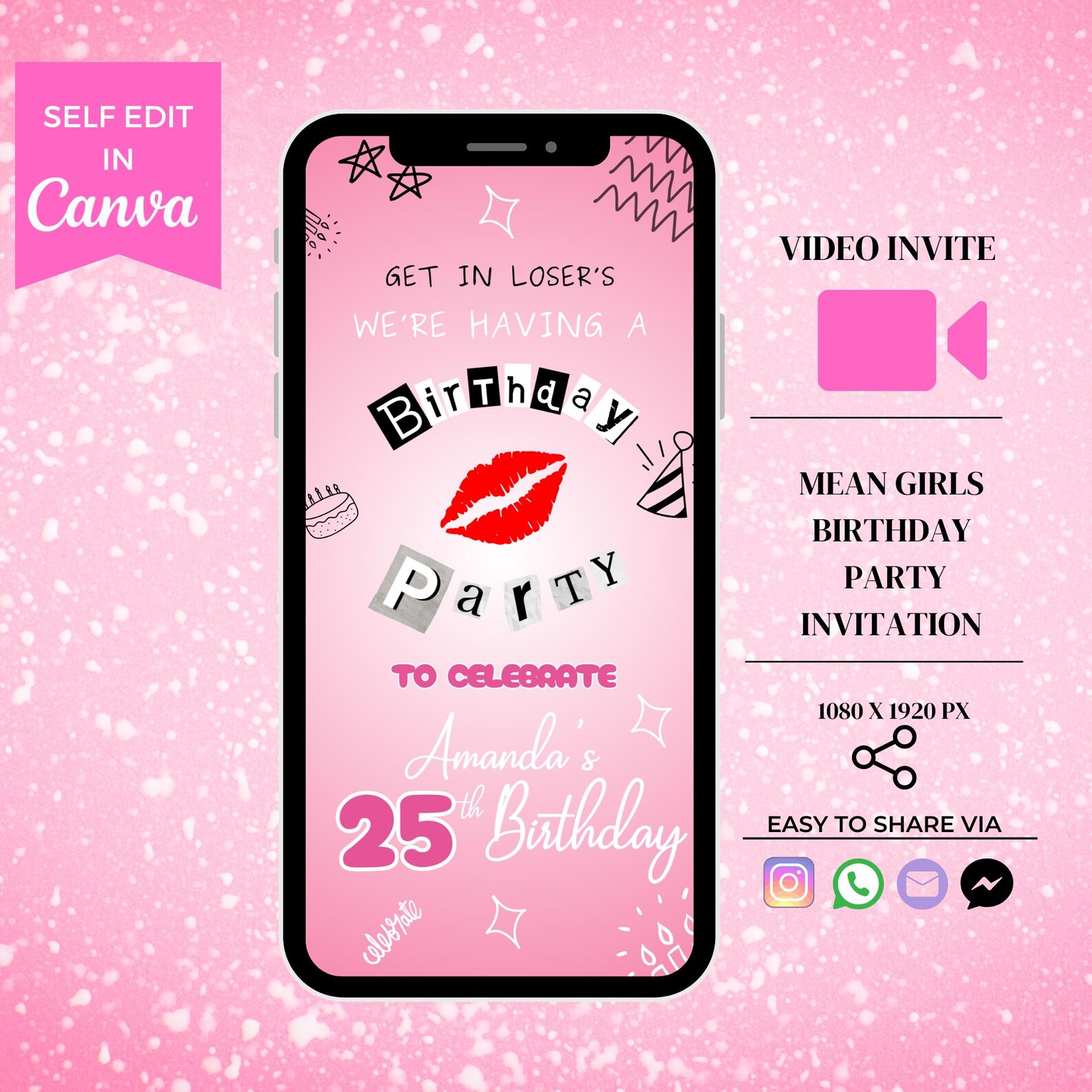 Editable Mean Girls Birthday Party Invitation, Mean Girls Inspired ...