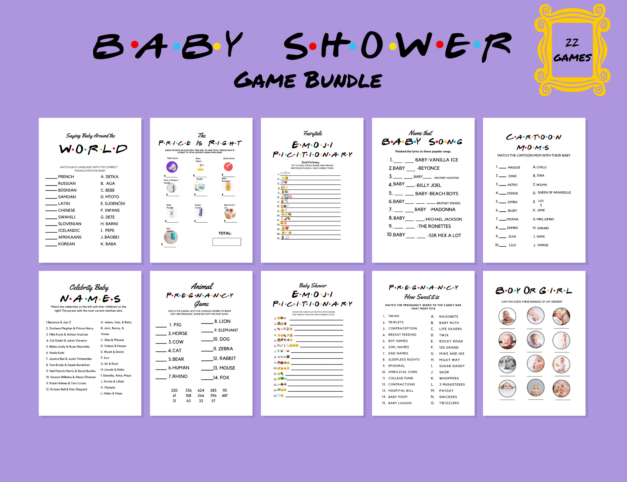 Friends Theme Baby Shower Game Bundle Printable Friends TV - Etsy