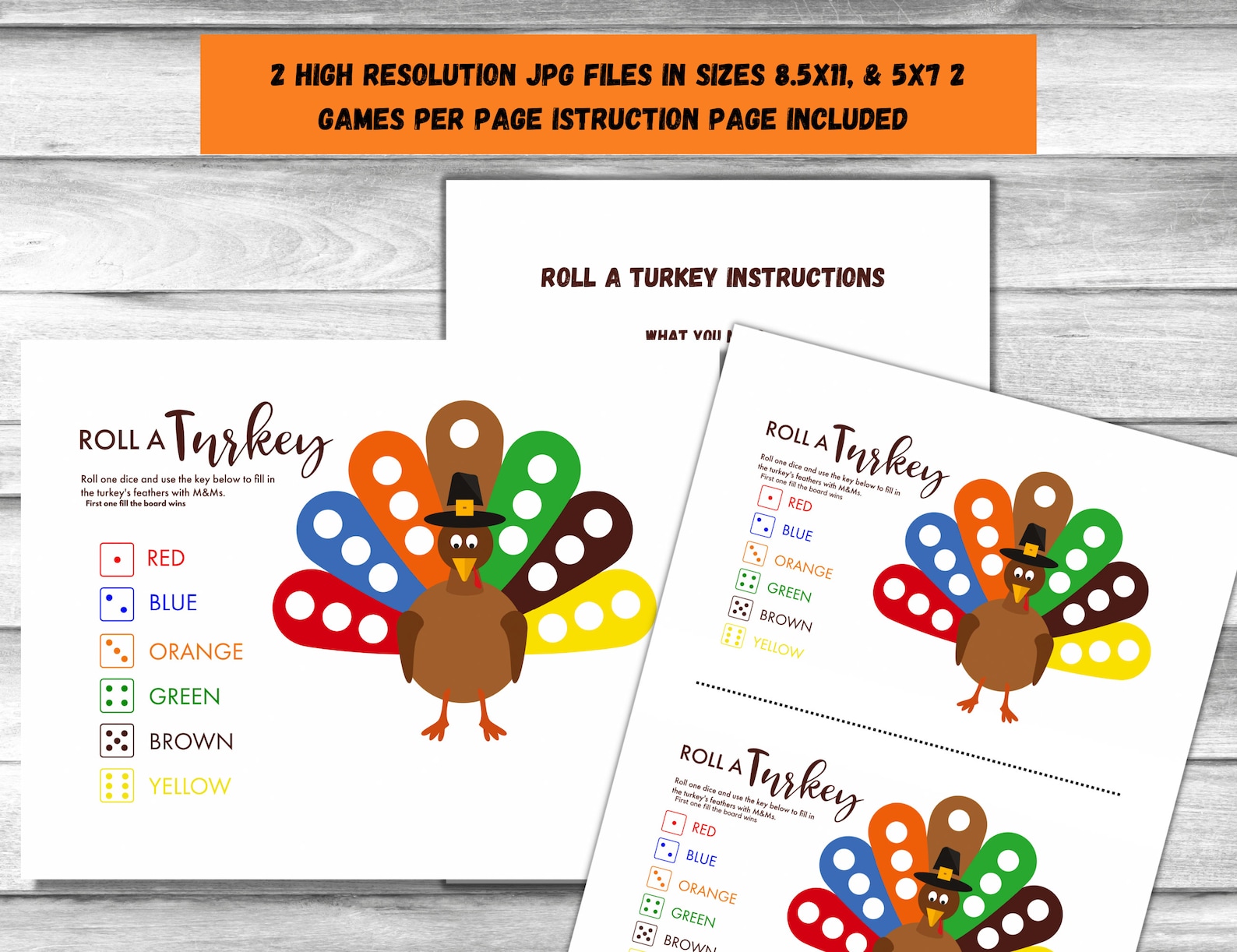 Roll a Turkey Game Printable,thanksgiving Turkey Game Digital Download ...