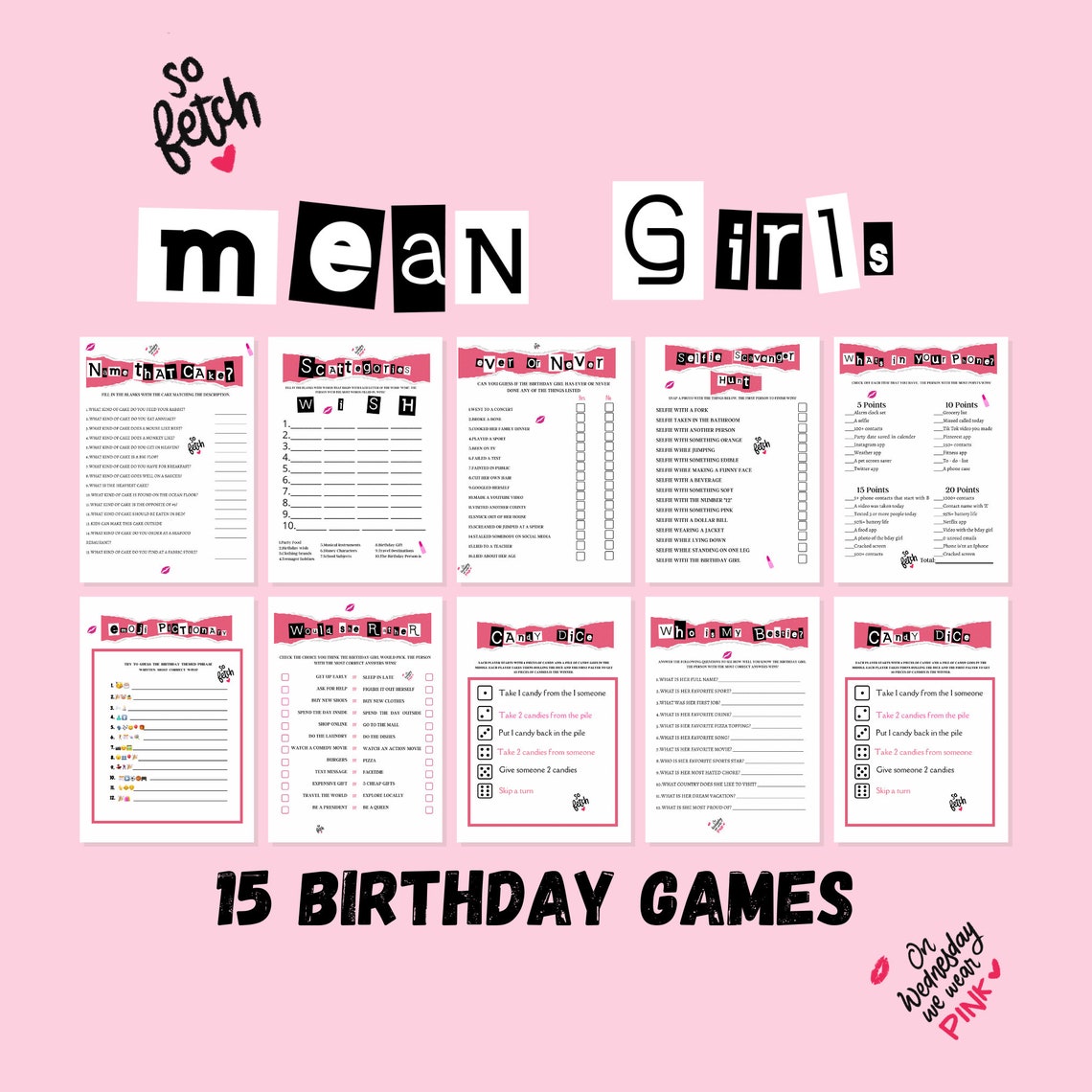 Mean Girls Birthday Party Games, Pink Sleepover Activities (digital ...