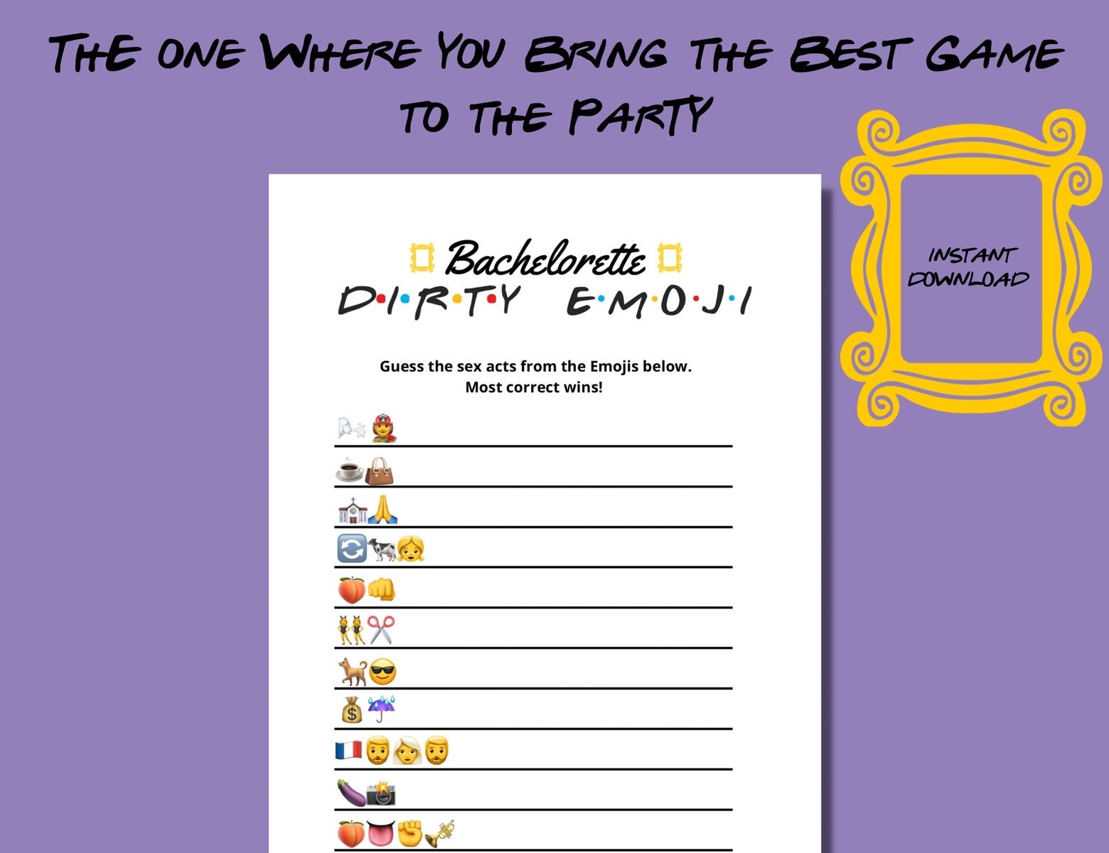Dirty Emoji Pictionary Game, Friends Bachelorette Party Games, Emoji ...