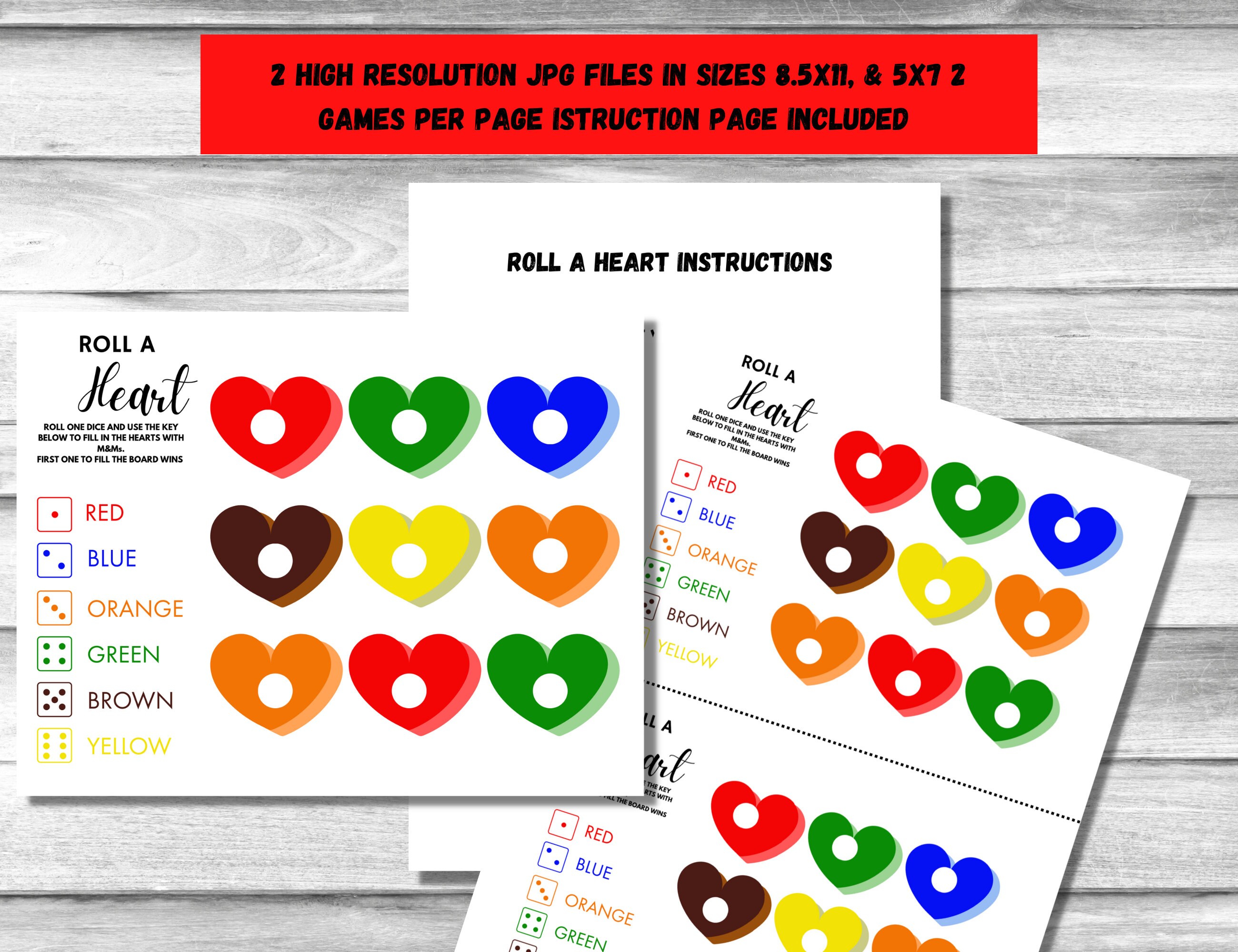 Roll a Heart Printable, Valentines Day Digital Download, Kids Activity ...
