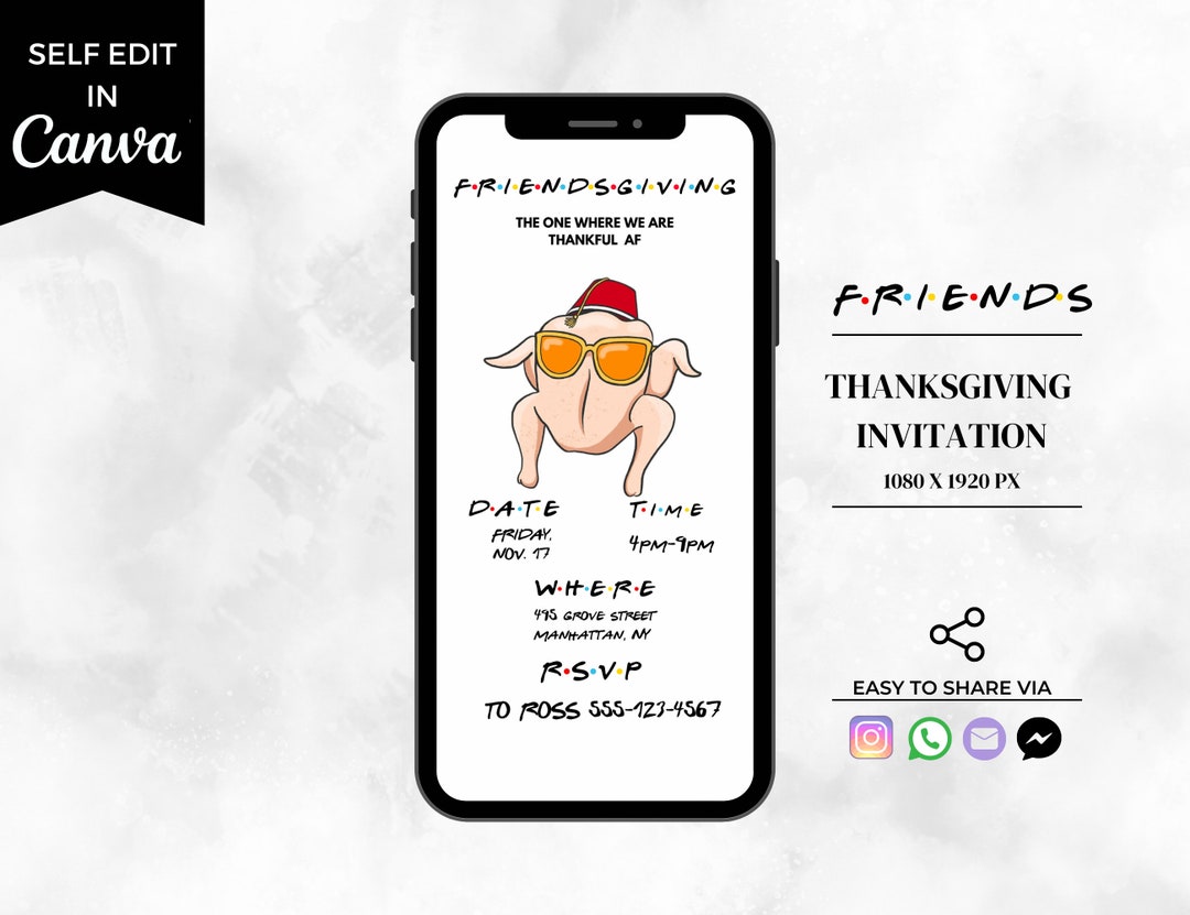 Editable Friendsgiving Invitations, Thanksgiving Invite, Thanksgiving ...
