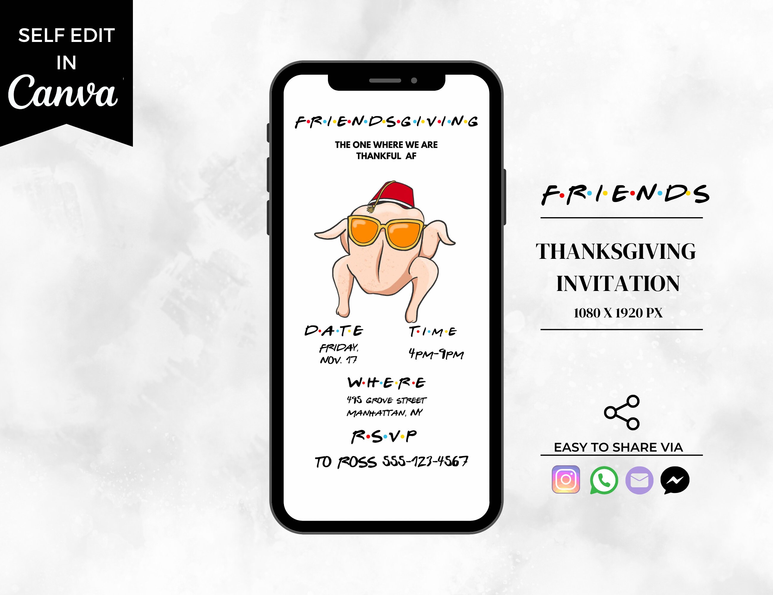 Editable Friendsgiving Invitations, Thanksgiving Invite, Thanksgiving ...