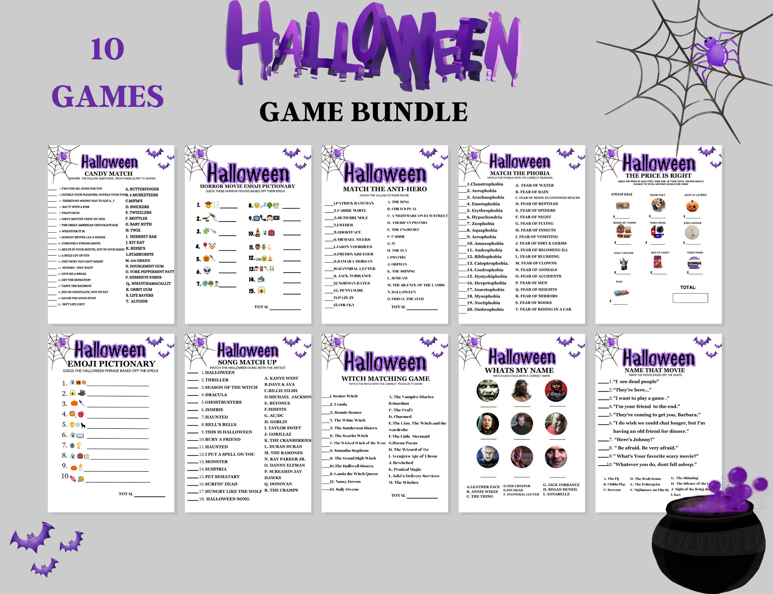 Halloween Printable Game Bundle, Halloween Party Games, Instant ...