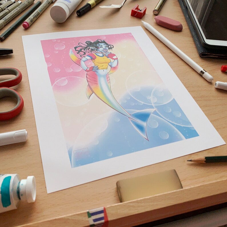 Monnashark 8x10 Print LGBTQ Art Panasexual Art Mermaid Art Comic Art ...