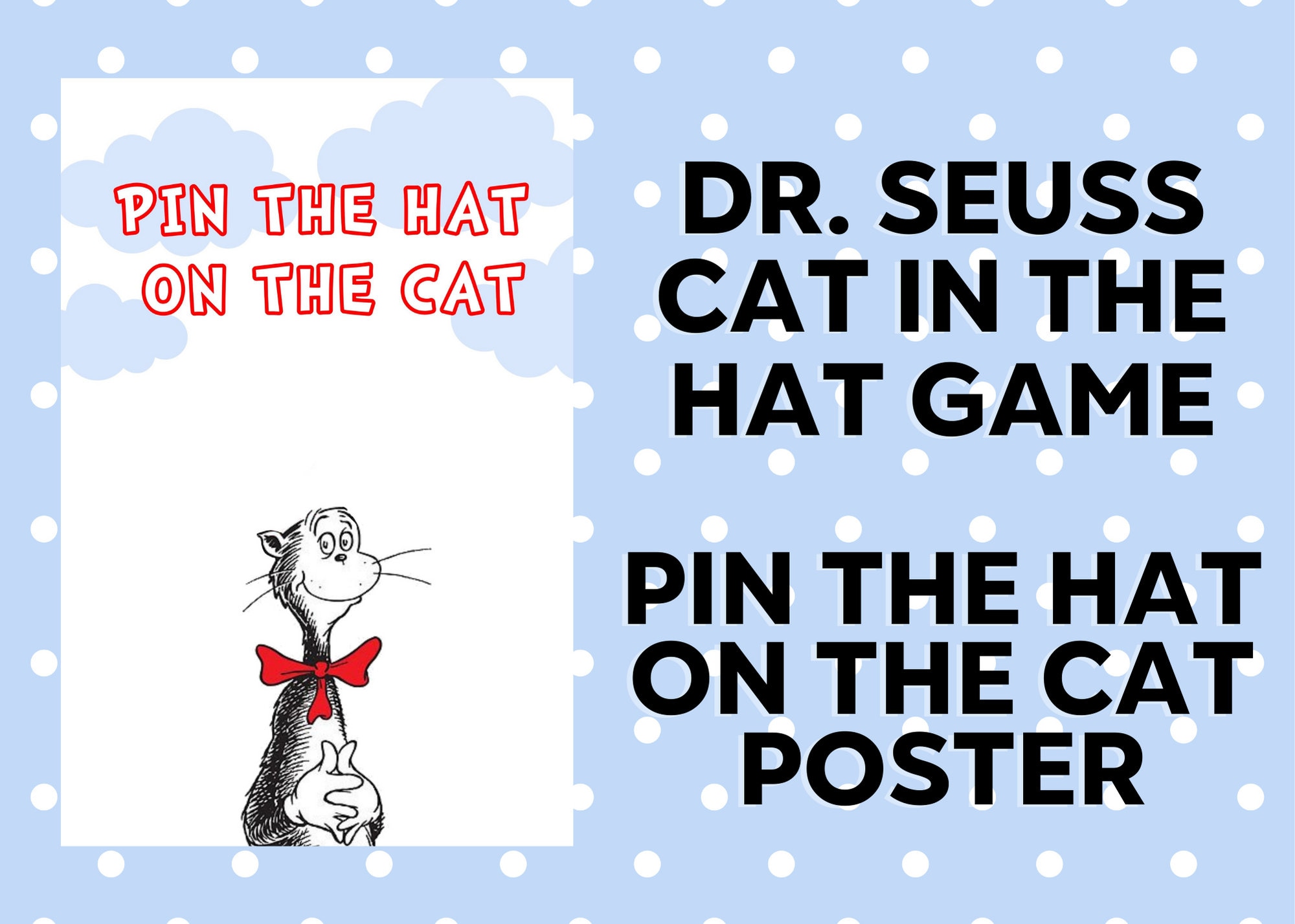 Cat in the Hat Dr. Seuss-pin the Hat on the Cat Game Poster-dr. Seuss ...