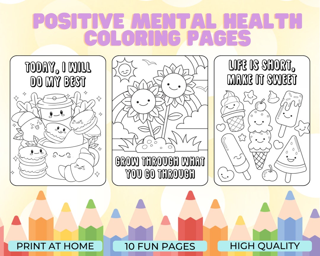 Positive Mental Health Quotes and Affirmations Colouring Pages, Adult ...