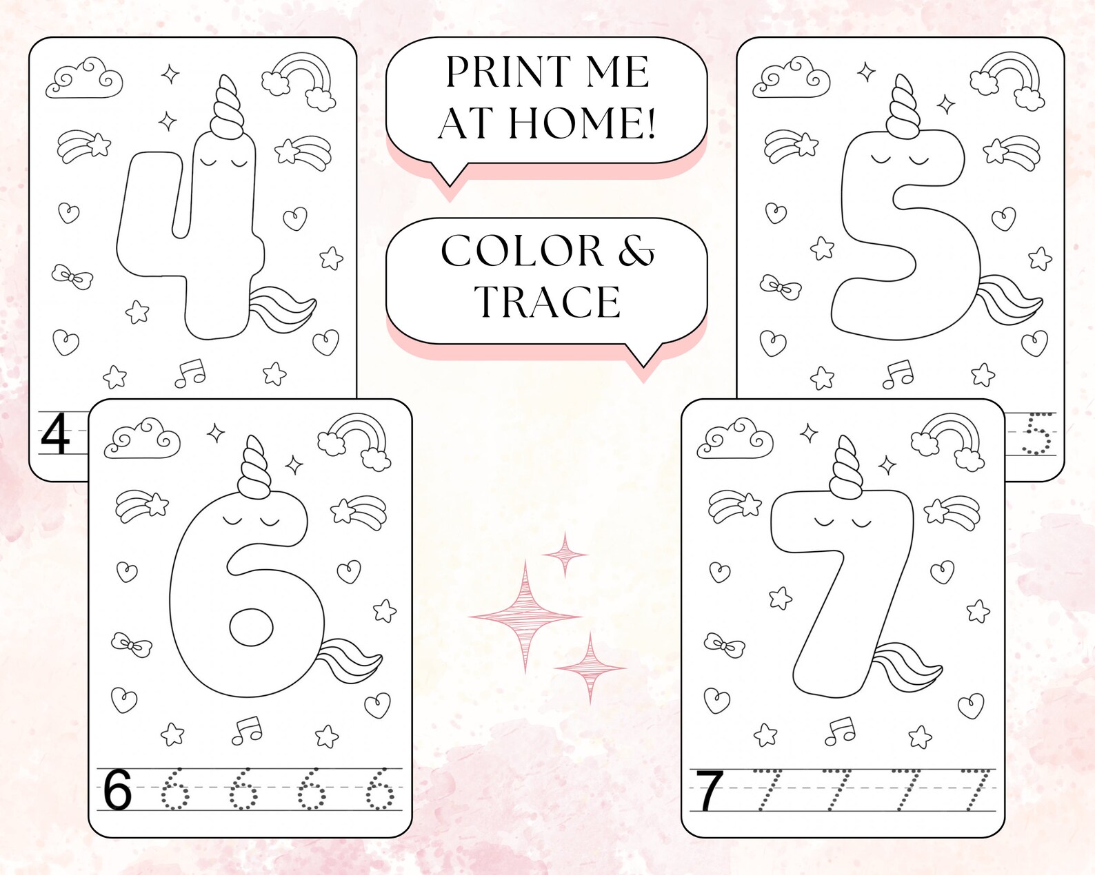 Unicorn Number Coloring Pages (1 to 10) Print at Home, Number ...