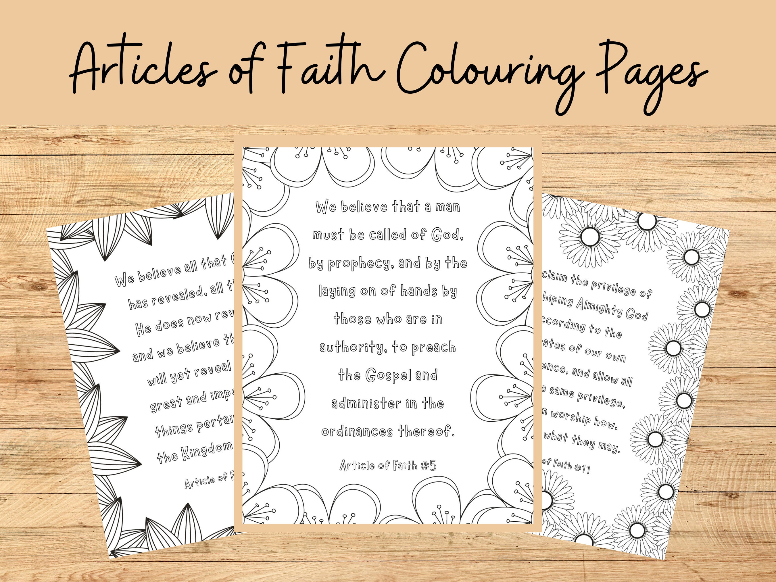LDS Articles of Faith Floral Colouring Pages | Digital Download | A4, 8 ...