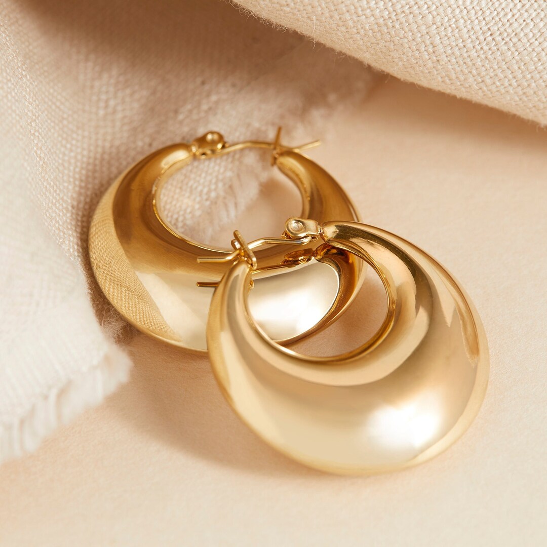 Chunky Hoop Earrings Gold Hoops, Huggies Hoops, Tapered Hoops, Puffed ...