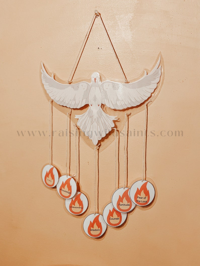 Pentecost Printable Craft & Activity DOWNLOAD, Flame + Dove Wall Hanging, 7 Gifts of the Holy ...