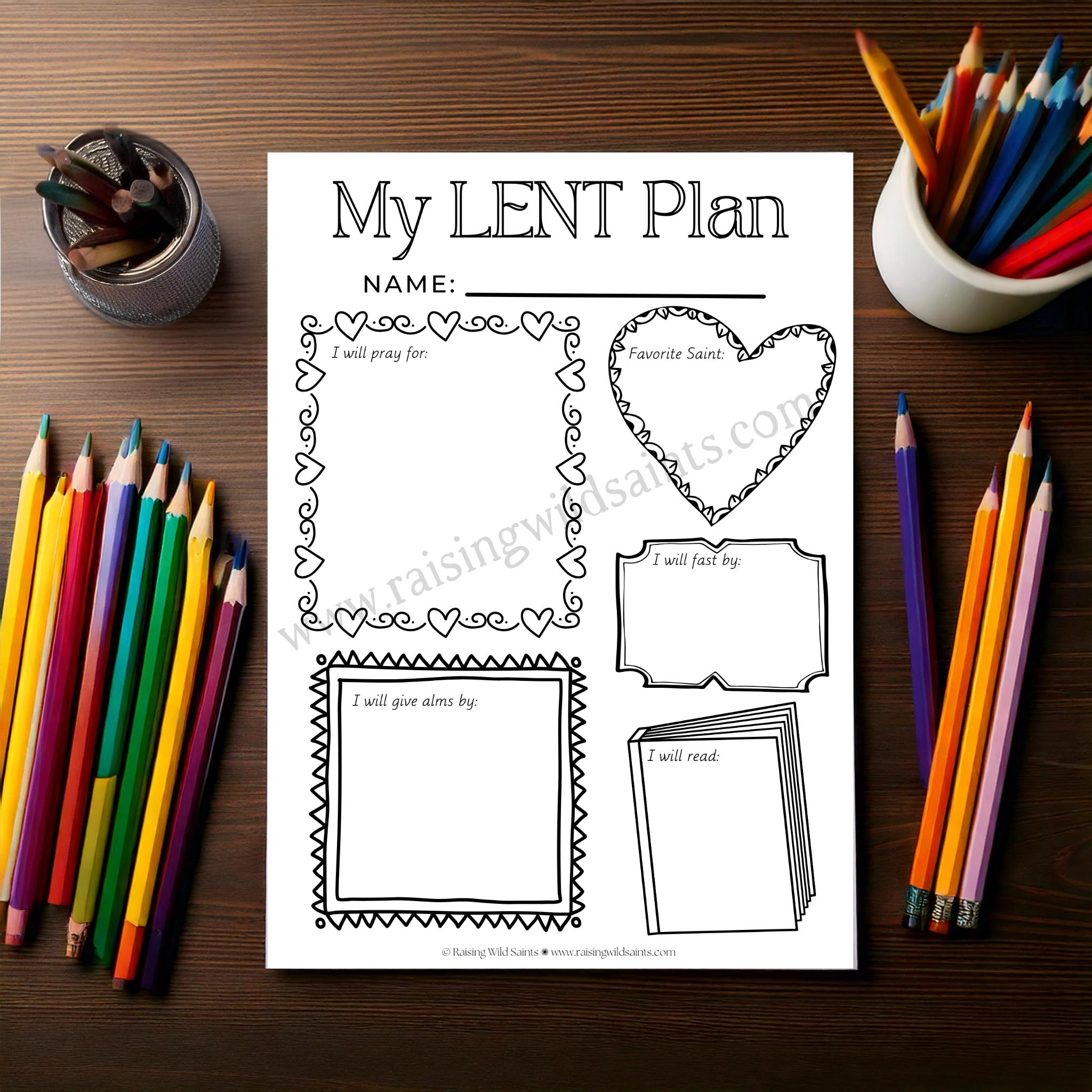 Kids LENT Plan 2025 PRINTABLE Worksheet Activity Lenten Coloring Sheet ...