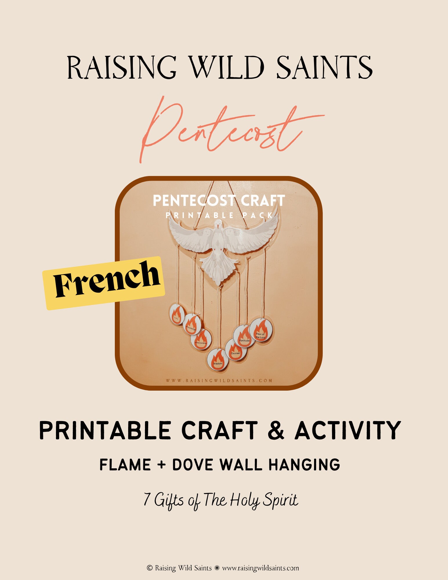 Pentecost Printable Craft & Activity [in FRENCH] DOWNLOAD, Flame + Dove ...