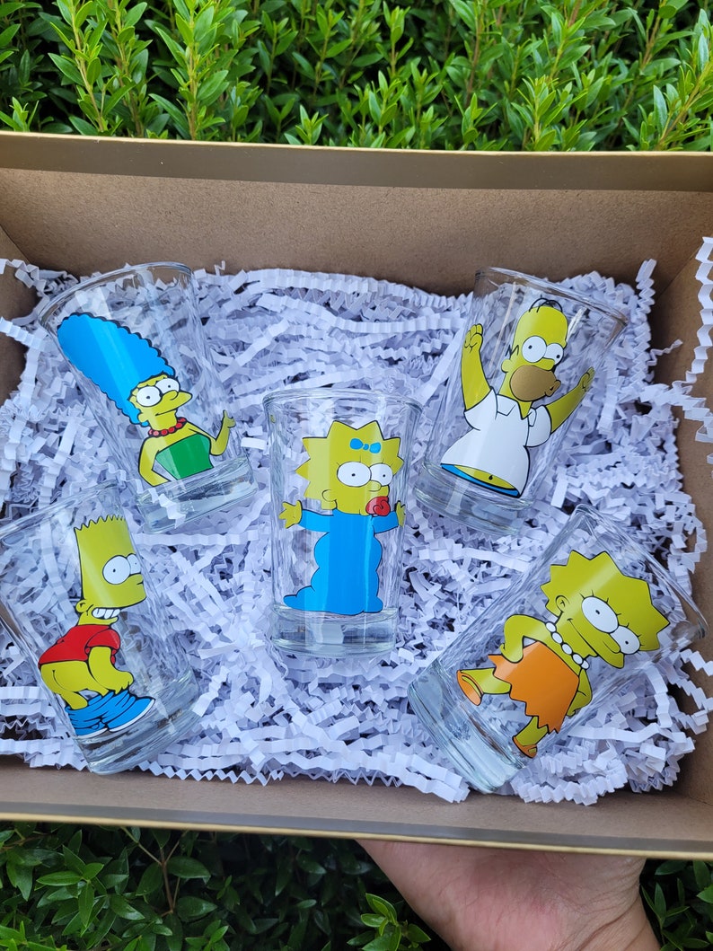 Simpsons Shot Glass Set: Handcrafted Cartoon Gift - Etsy