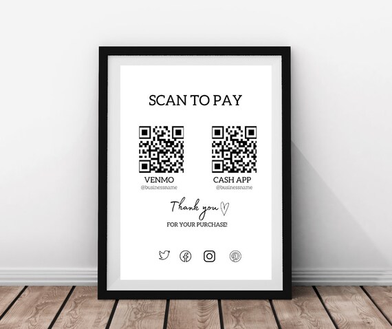 QR Code Sign Template Scan to Pay Sign Small Business | Etsy