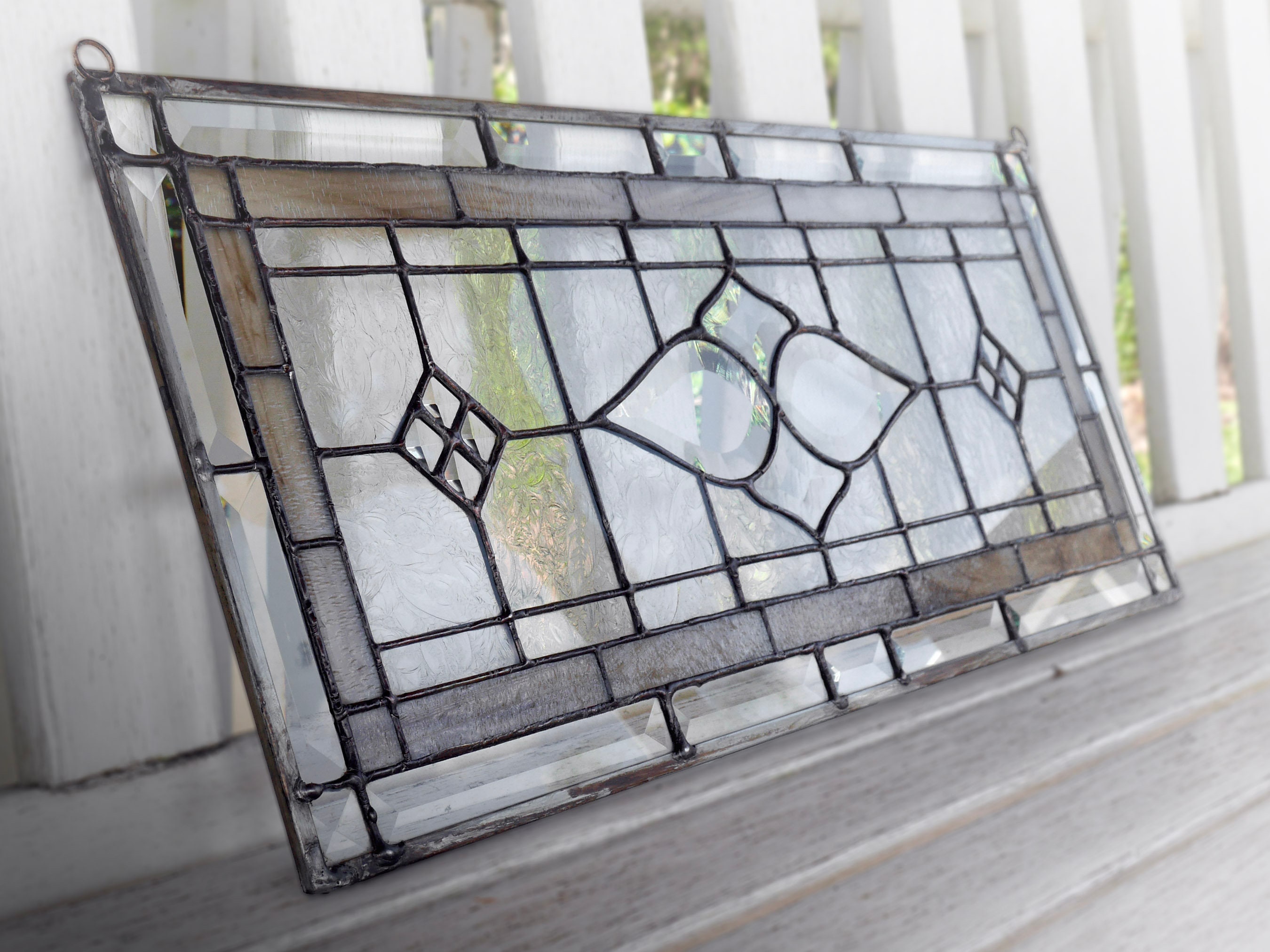 Stained Glass, Transom Window, Hanging Panel, Cream, Bevel Glass ...