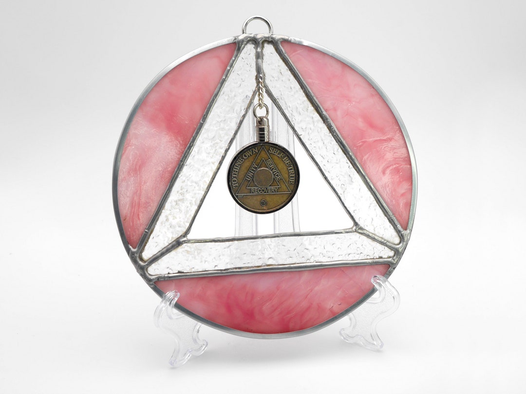 AA Recovery Symbol Stained Glass, Alcoholic Anonymous, Coin Holder, AA ...