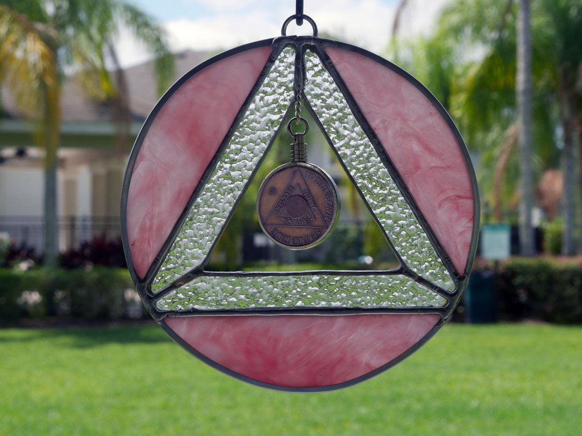 AA Recovery Stained Glass Suncatcher: Pink Glass Coin Holder - Etsy