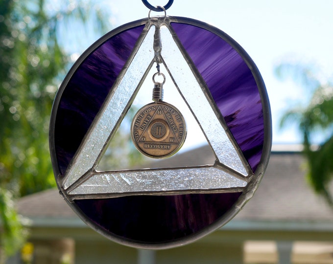 AA Recovery Symbol Stained Glass, Chip Holder, Alcoholic Anonymous ...