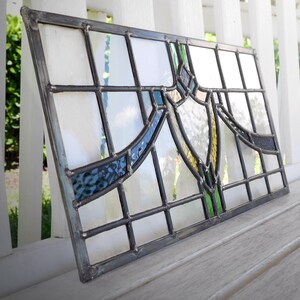 English Style Leaded Glass Panel, Stained Glass Transom, Clear Blue ...