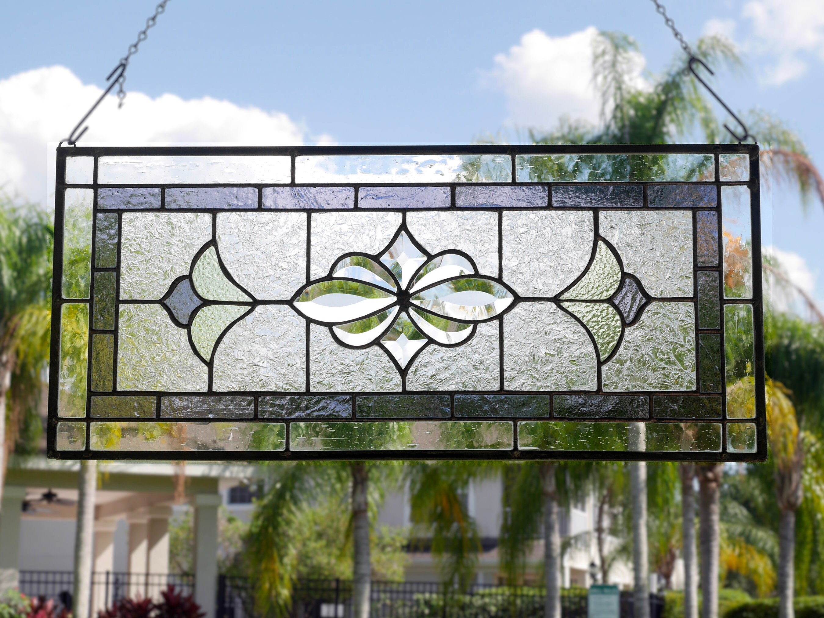 Stained Glass Transom Window Stain Glass Panel Beveled - Etsy