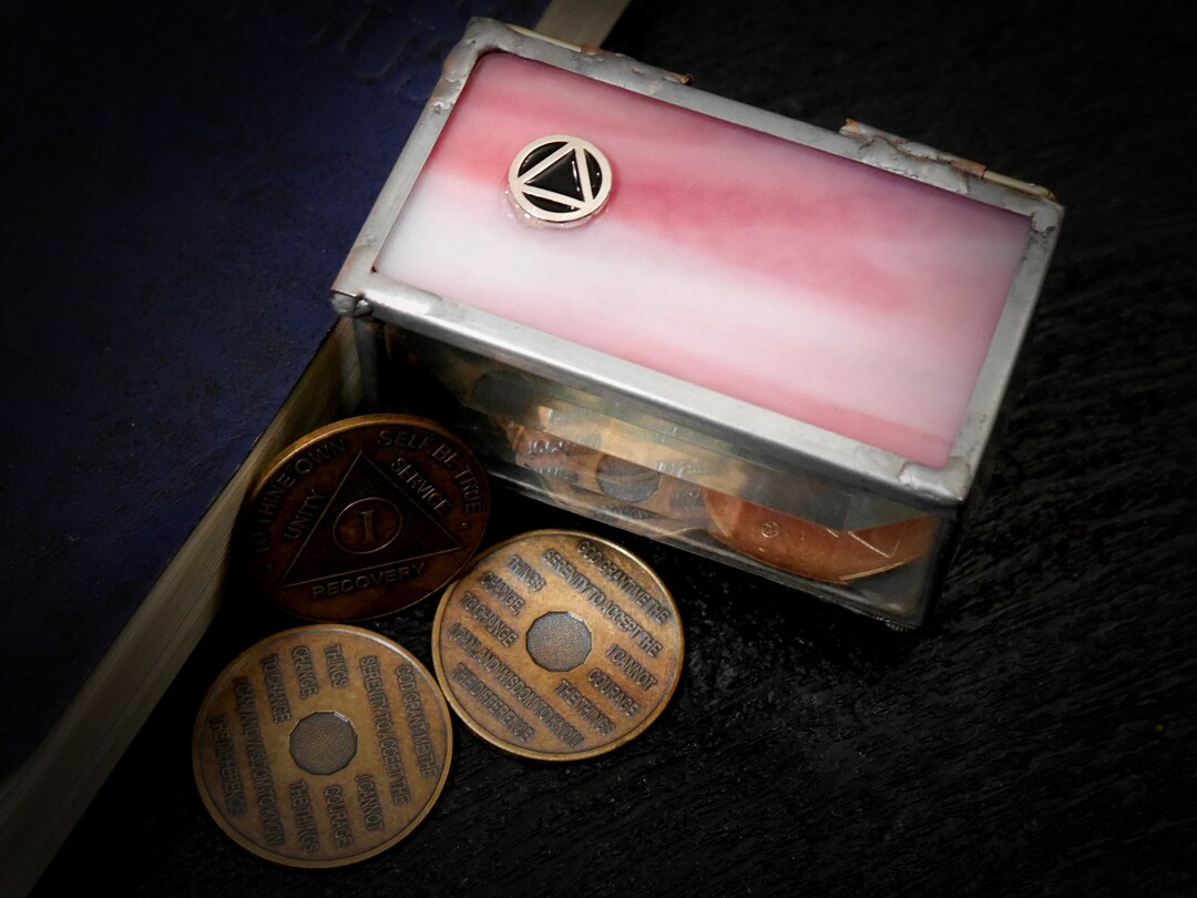 Stained Glass AA Sobriety Keepsake Coin Box Streaky Lavender and White ...