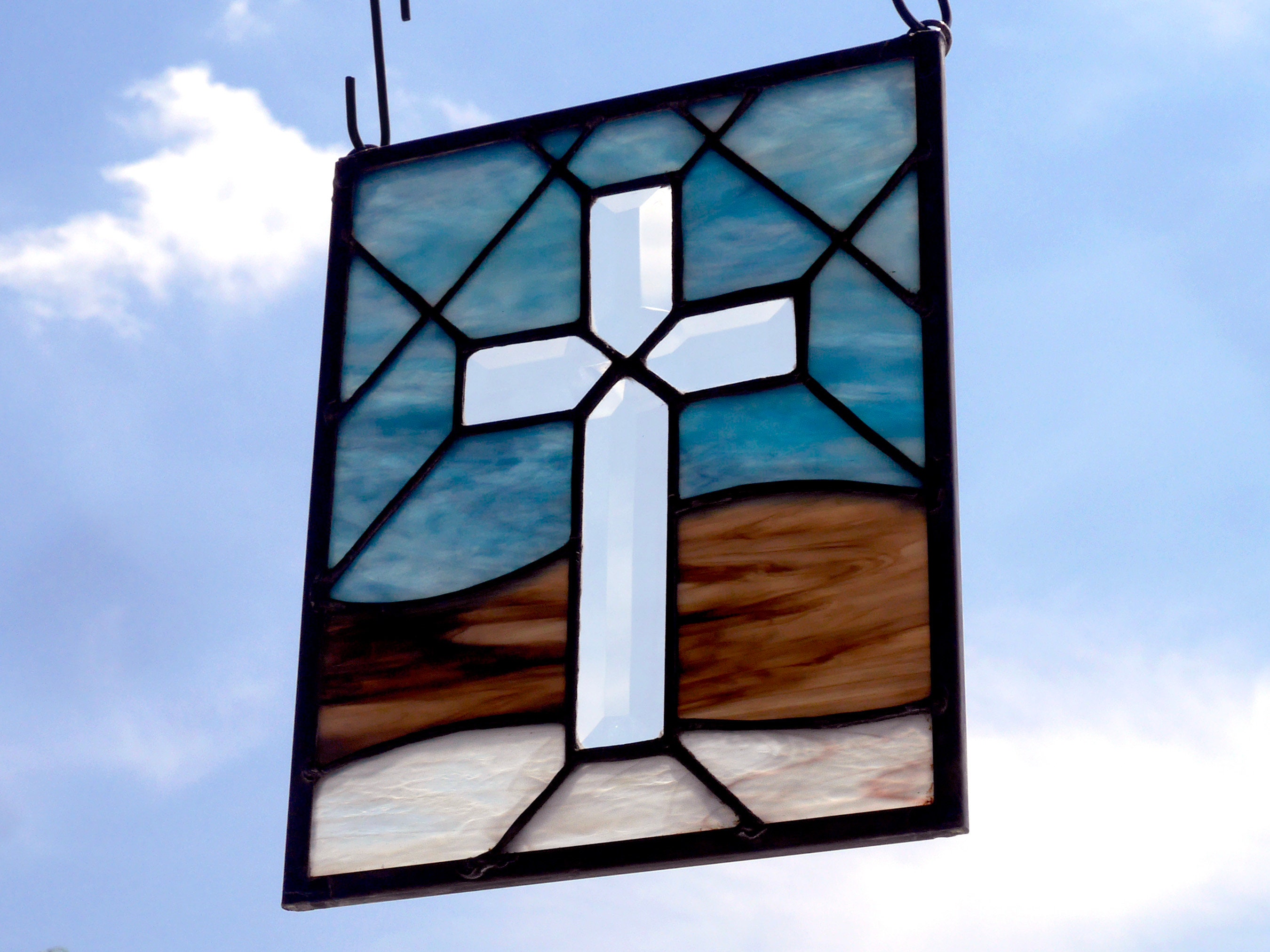 Stained Glass Cross, Stain Glass Cross, Religious, Bevel Glass Panel ...