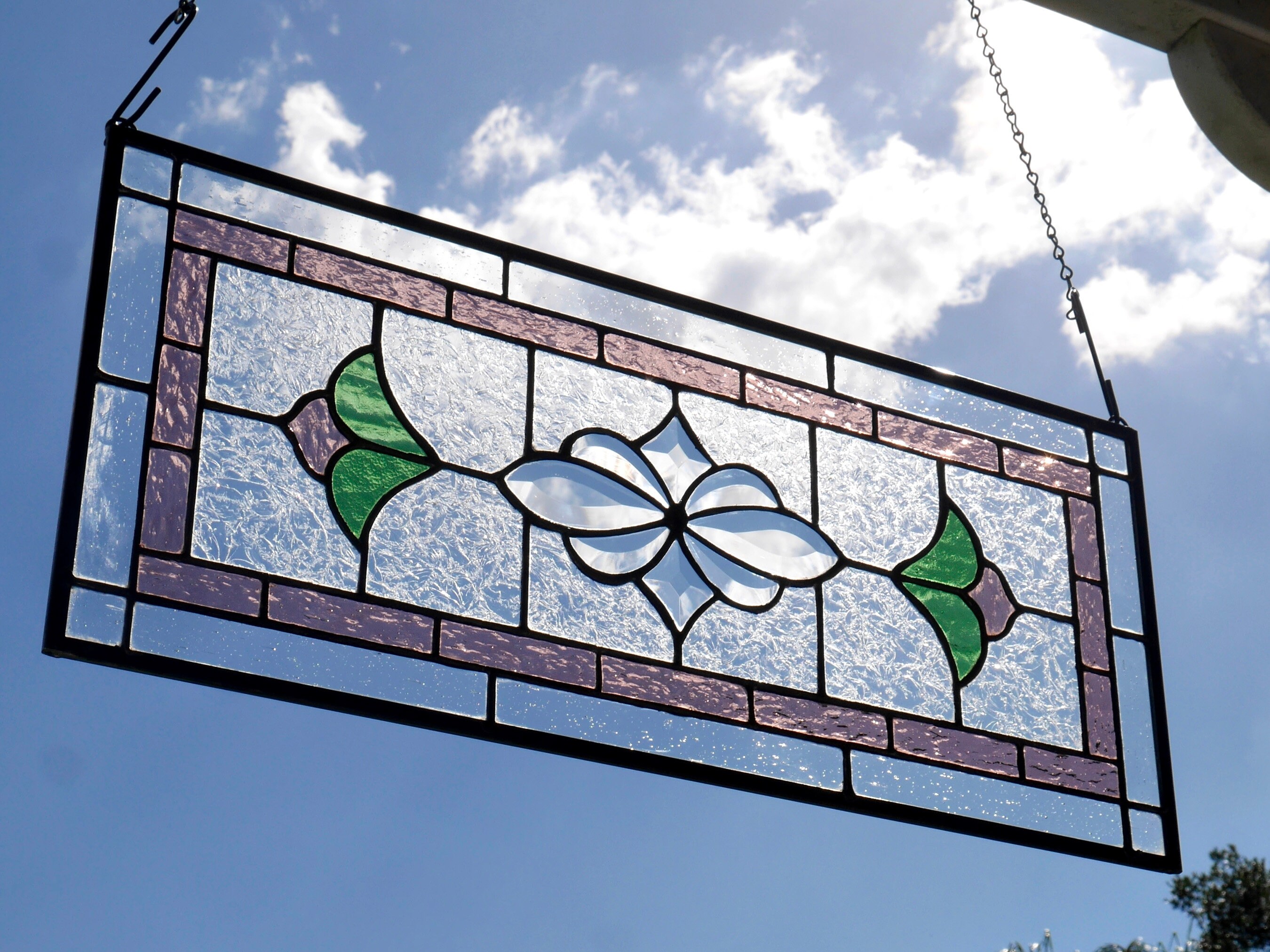 Stained Glass, Transom Window, Stain Glass Panel, Beveled Glass, Pink ...