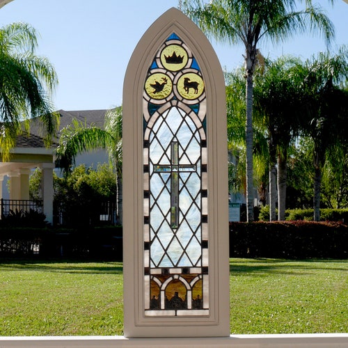 Colorful Gothic Cross Stained Glass Window Panel Hangings - Etsy
