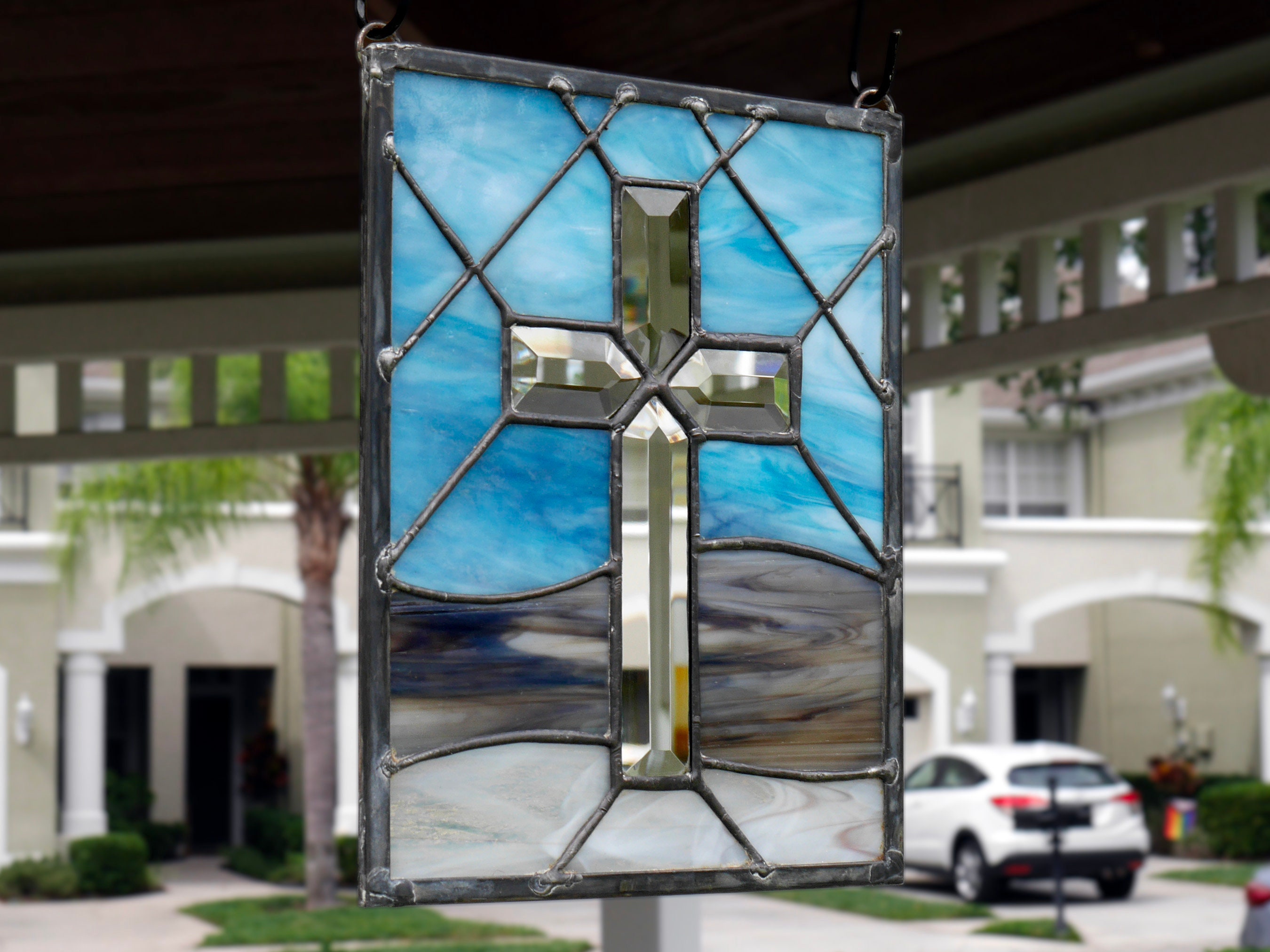 Stained Glass Cross, Stain Glass Cross, Religious, Bevel Glass Panel ...