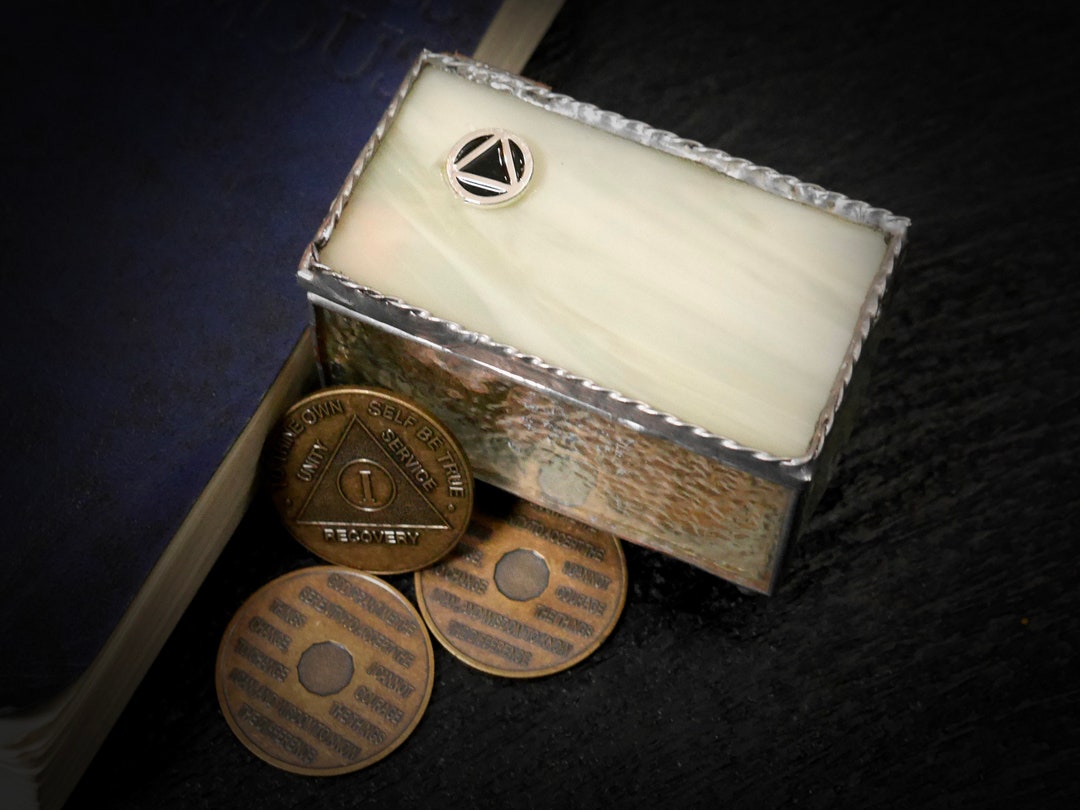 Stained Glass AA Sobriety Keepsake Coin Box Streaky Lavender and Cream ...