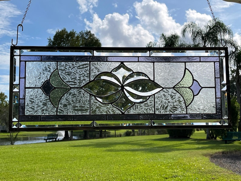 Stained Glass, Transom Window, Stain Glass Panel, Beveled Glass, Purple ...