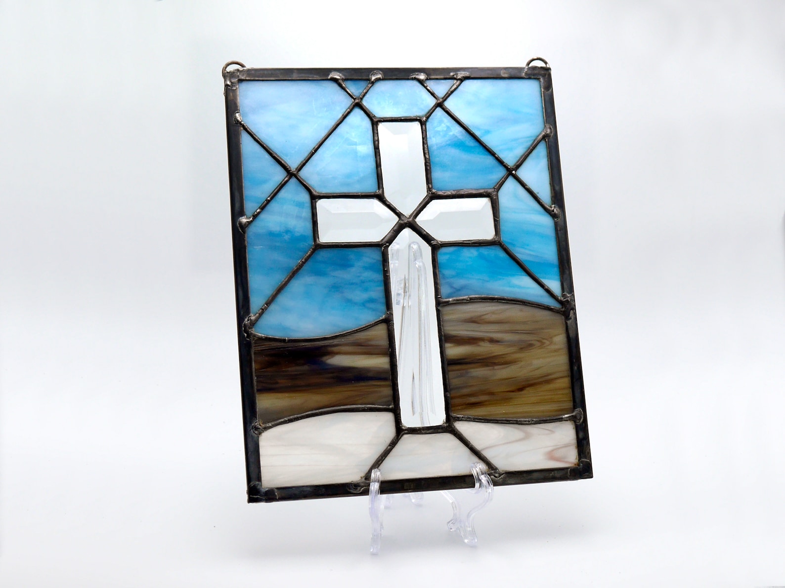 Stained Glass Cross, Stain Glass Cross, Religious, Bevel Glass Panel ...