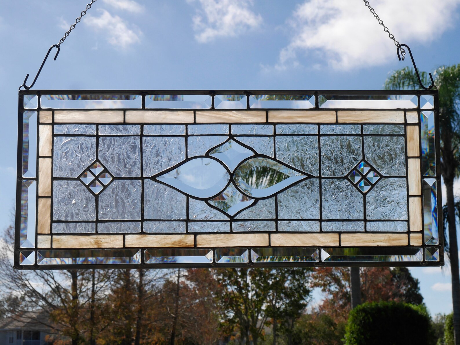 Stained Glass, Transom Window, Hanging Panel, Cream, Bevel Glass ...