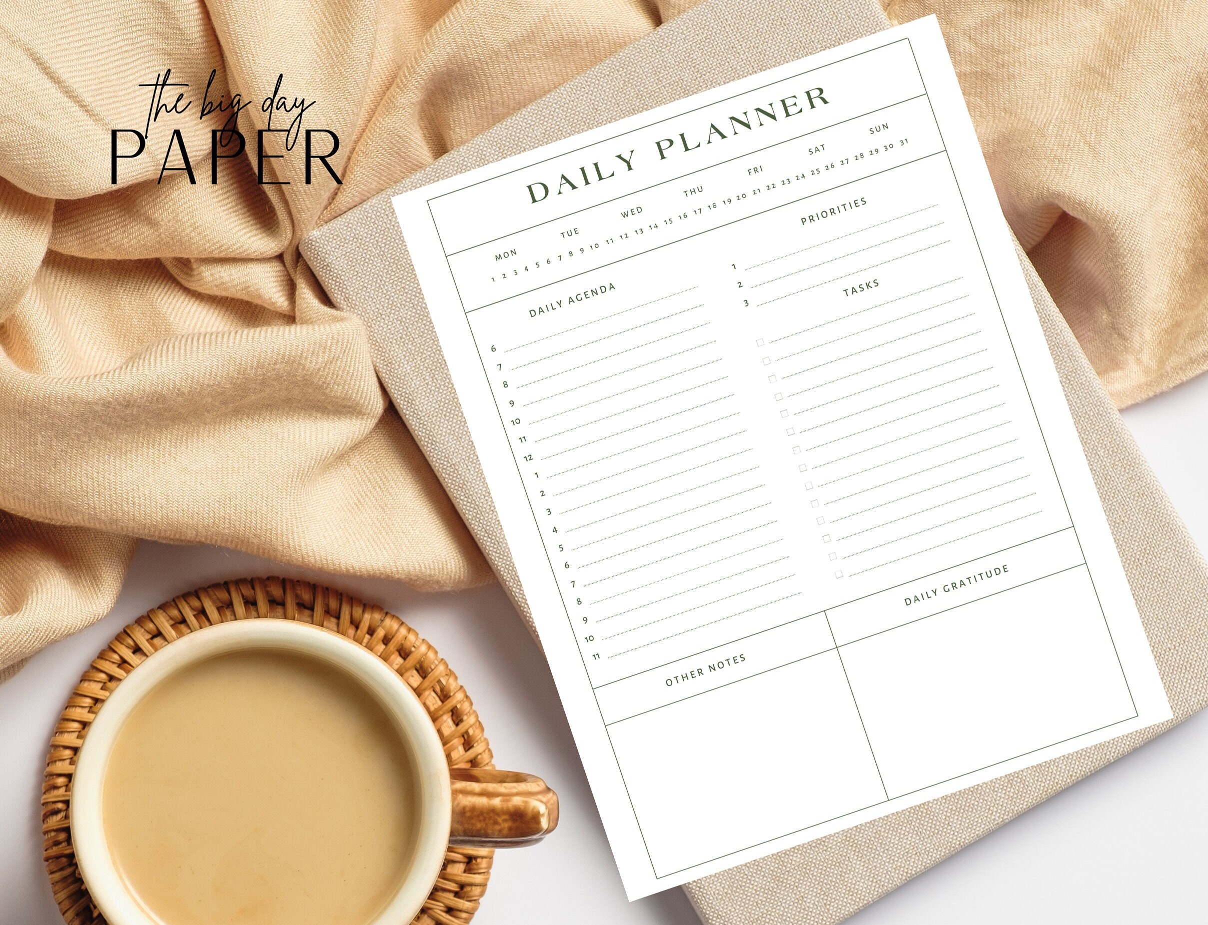 Minimal BOHO Daily Planner | Modern Black and White | Downloadable ...