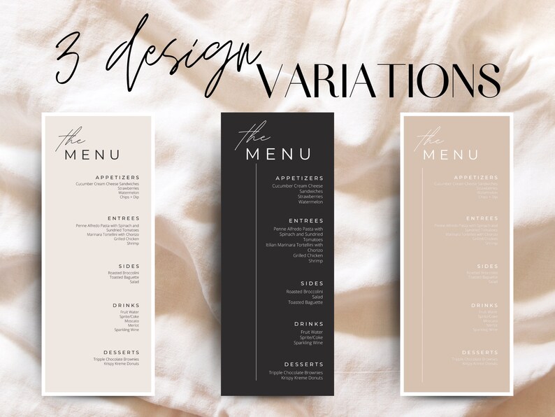 3 Minimal BOHO Wedding Menus | Modern Black and White | Downloadable | Editable Template ...