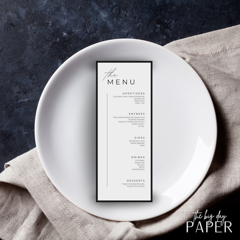 Minimal BOHO Wedding Menu Modern Black and White - Etsy