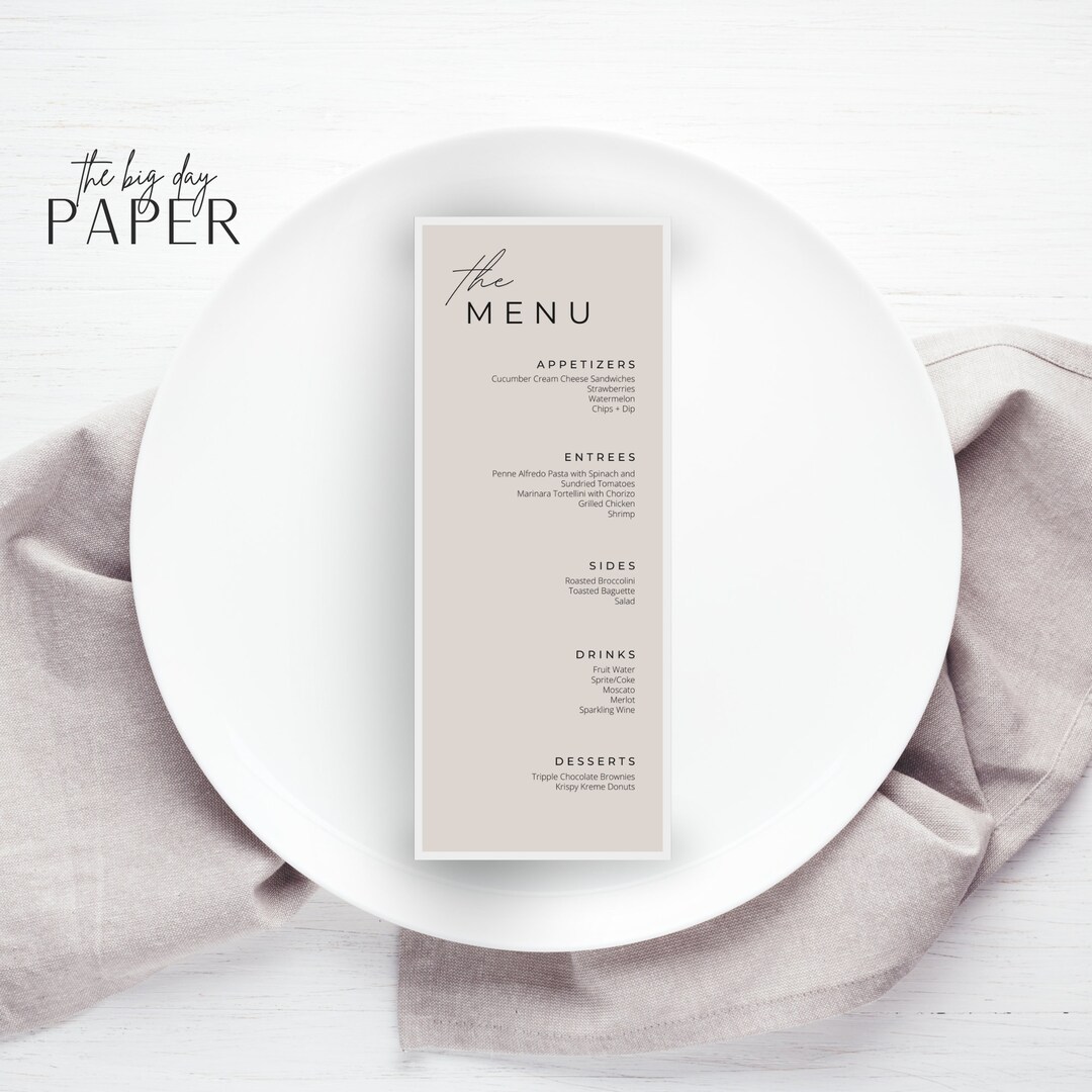 3 Minimal BOHO Wedding Menus | Modern Black and White | Downloadable ...