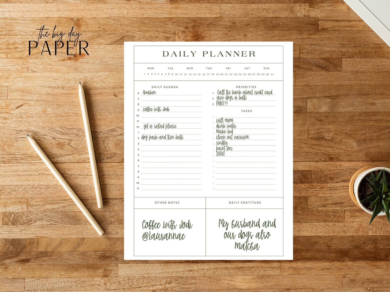 Minimal BOHO Daily Planner | Modern Black and White | Downloadable ...
